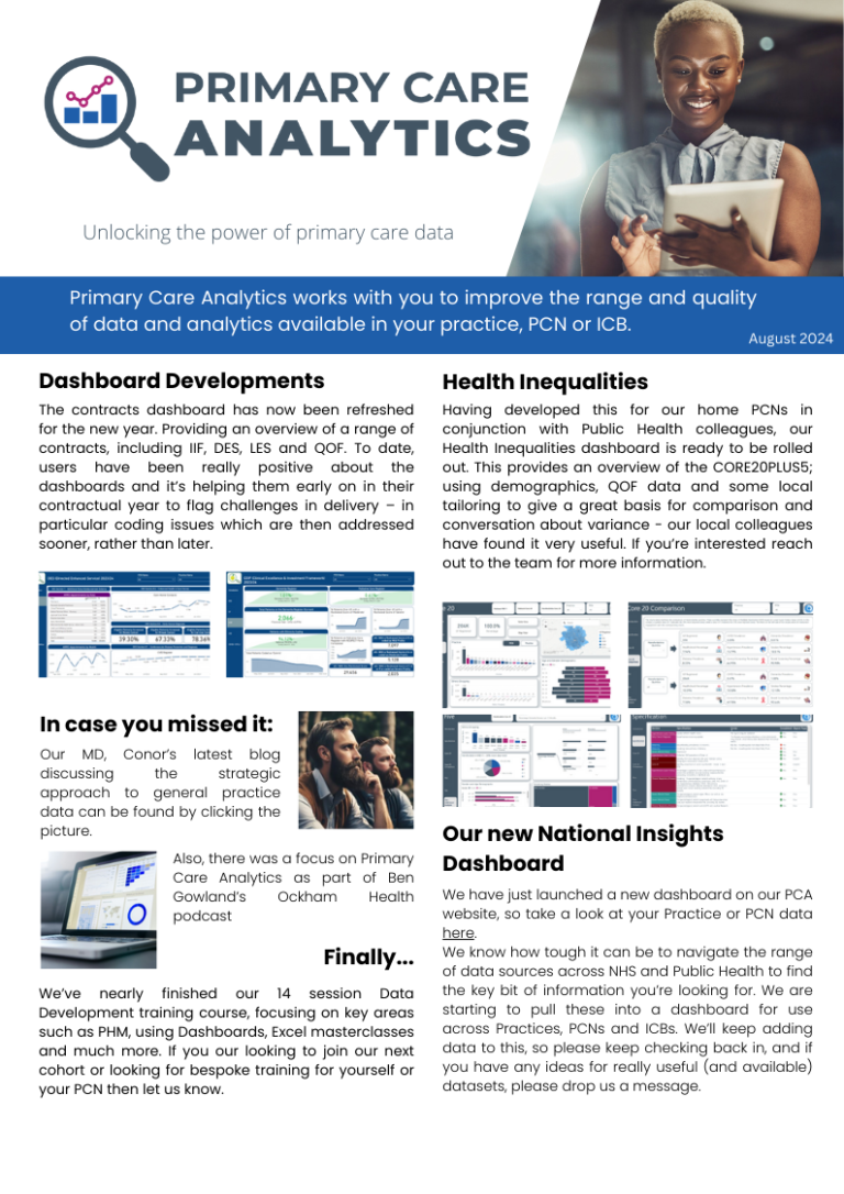 August Newsletter - Primary Care Analytics